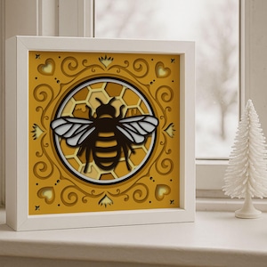 3D Bee Shadow Box SVG Template, Honeycomb Colored Papercut Shadow Box Cricut SVG, 3D Layers ...