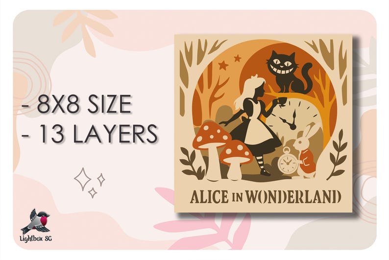 Alice in Wonderland Shadow Box SVG Template, Fairytale Colored Papercut ...