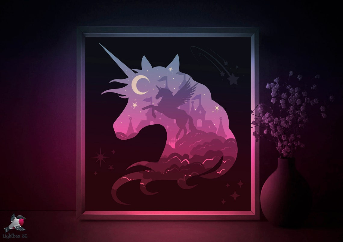 Unicorn Shadow Box SVG Template Fairytale Pegasus Papercut | Etsy
