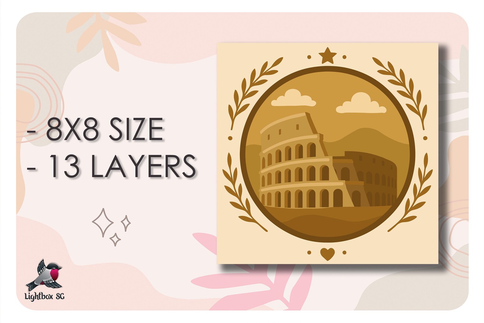 Colosseum Shadow Box SVG Template, Italy Landmark Colored Papercut ...
