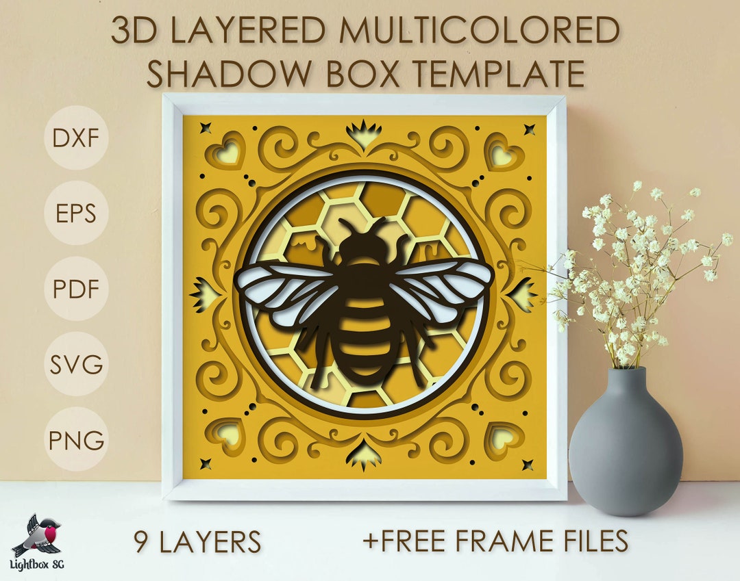3D Bee Shadow Box SVG Template, Honeycomb Colored Papercut Shadow Box Cricut SVG, 3D Layers ...