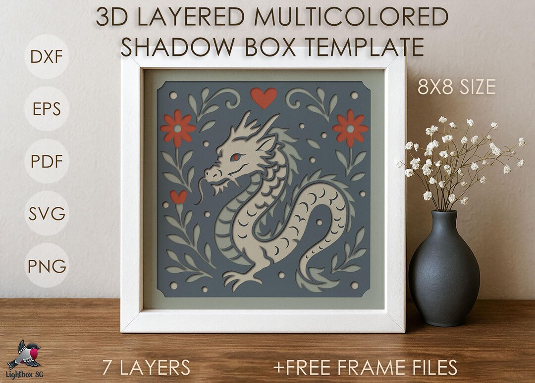 Chinese Dragon Shadow Box SVG DXF Template, Colored Pattern Papercut ...