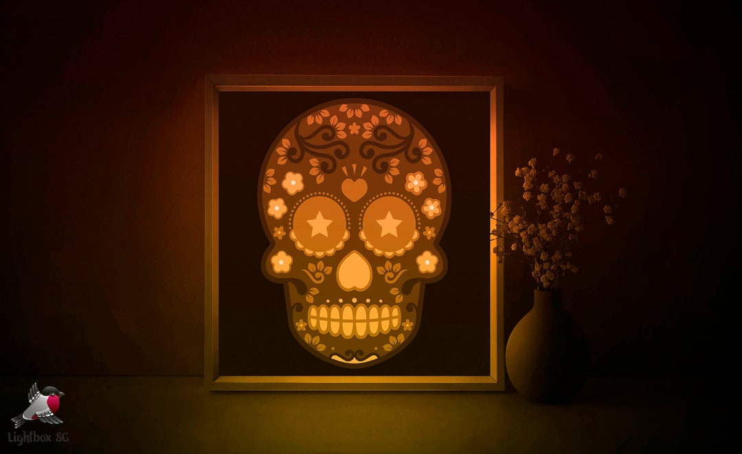 Sugar Skull Shadow Box SVG Template, Mexican Day of Dead Papercut ...