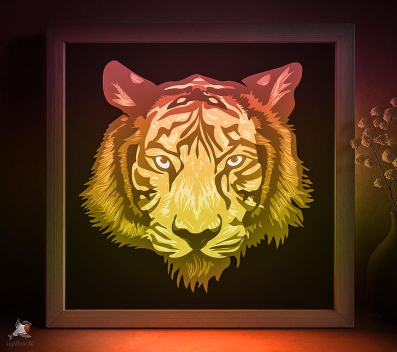 Animal Tiger Shadow Box SVG Template, Big Cat Papercut Lightbox Cricut ...