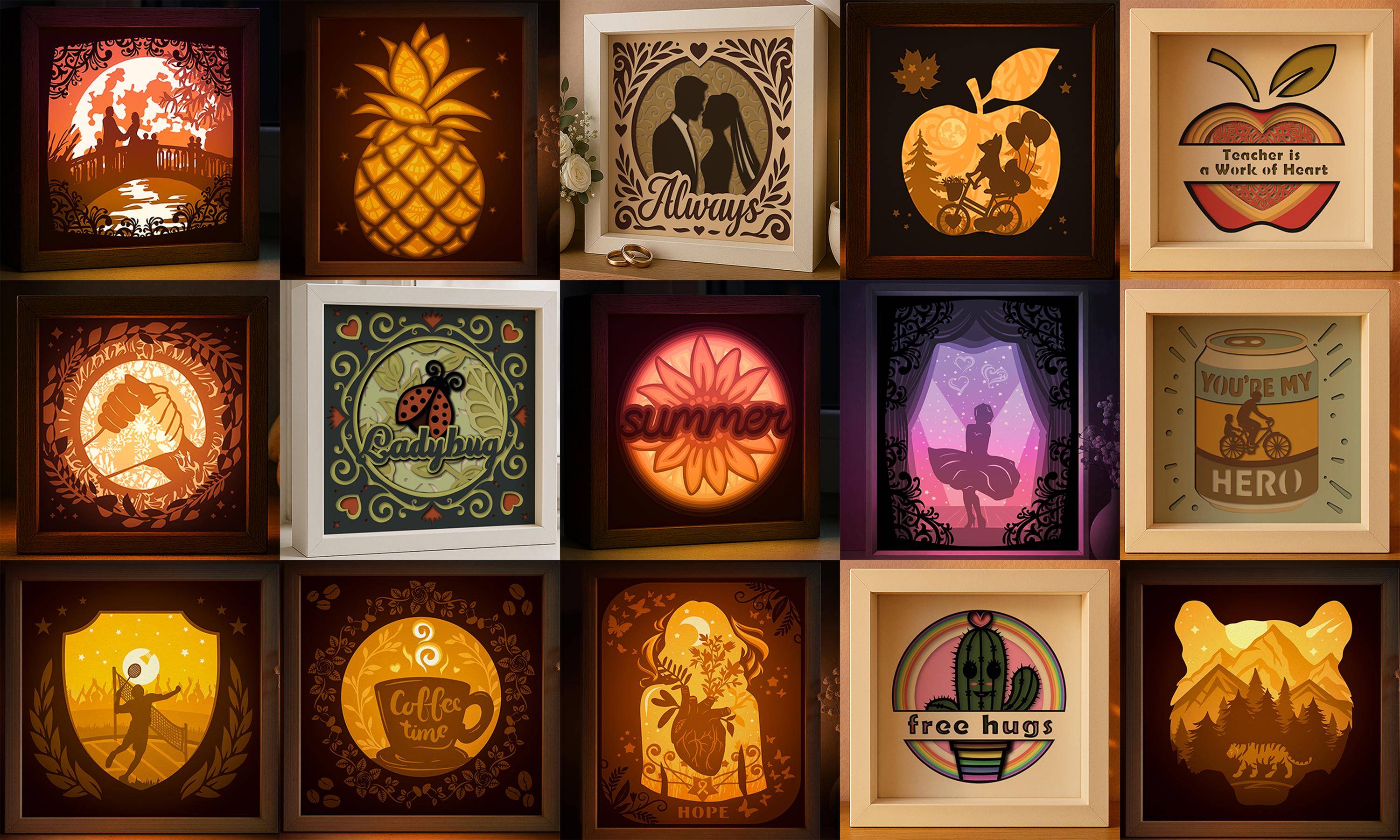 60 Lightbox SVG Templates Bundle, Papercut Shadow Box Cricut Designs ...