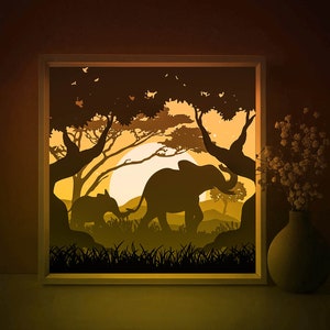 Elephant Safari Shadow Box SVG Template, African Papercut Lightbox ...