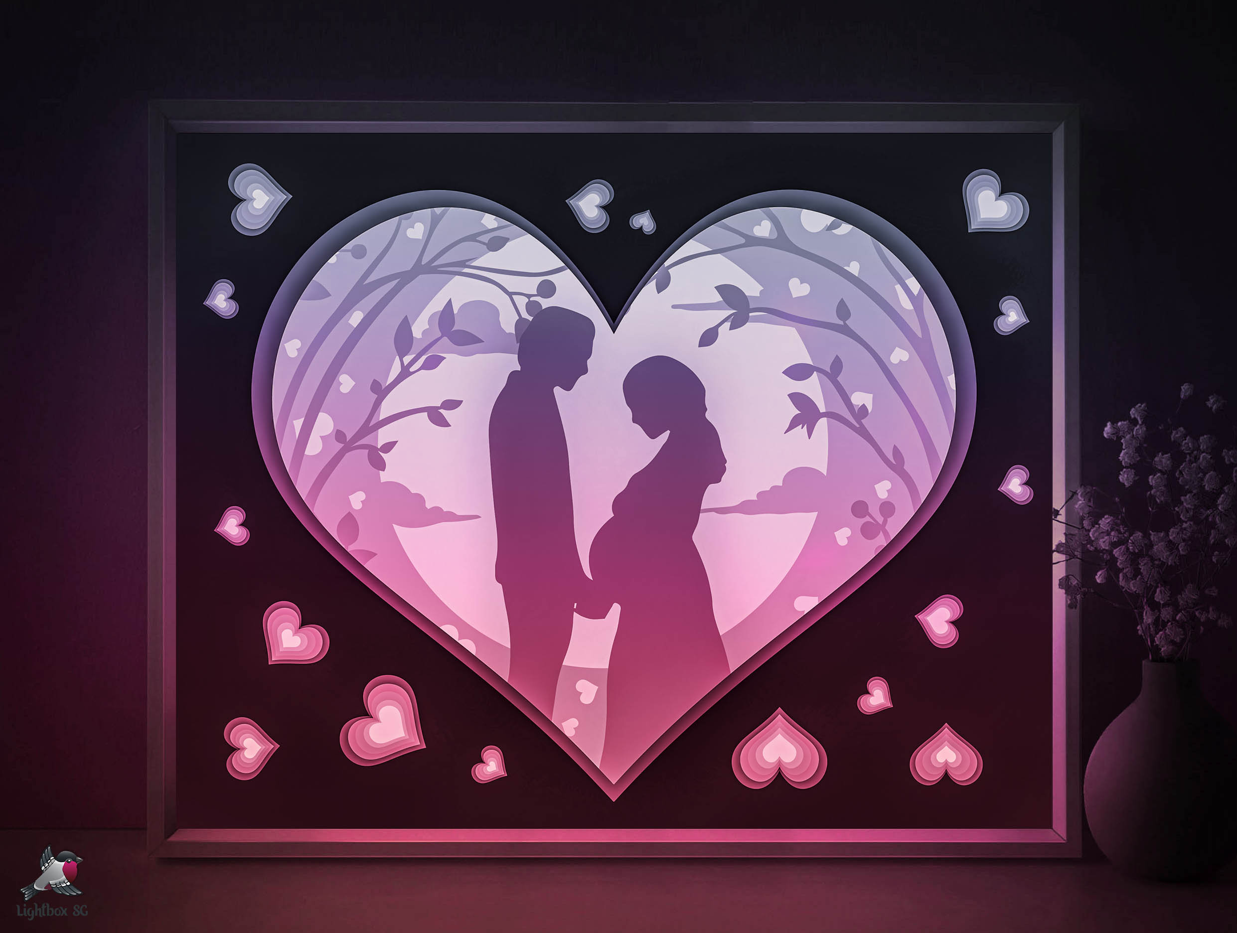 Pregnant Couple Shadow Box SVG Template Love Heart Papercut - Etsy