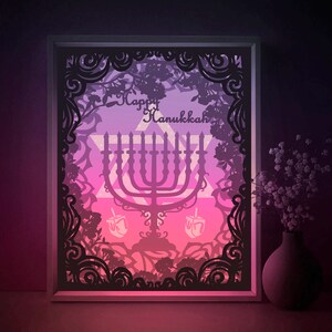 Happy Hanukkah Shadow Box SVG Template, Judaism Menorah Papercut ...