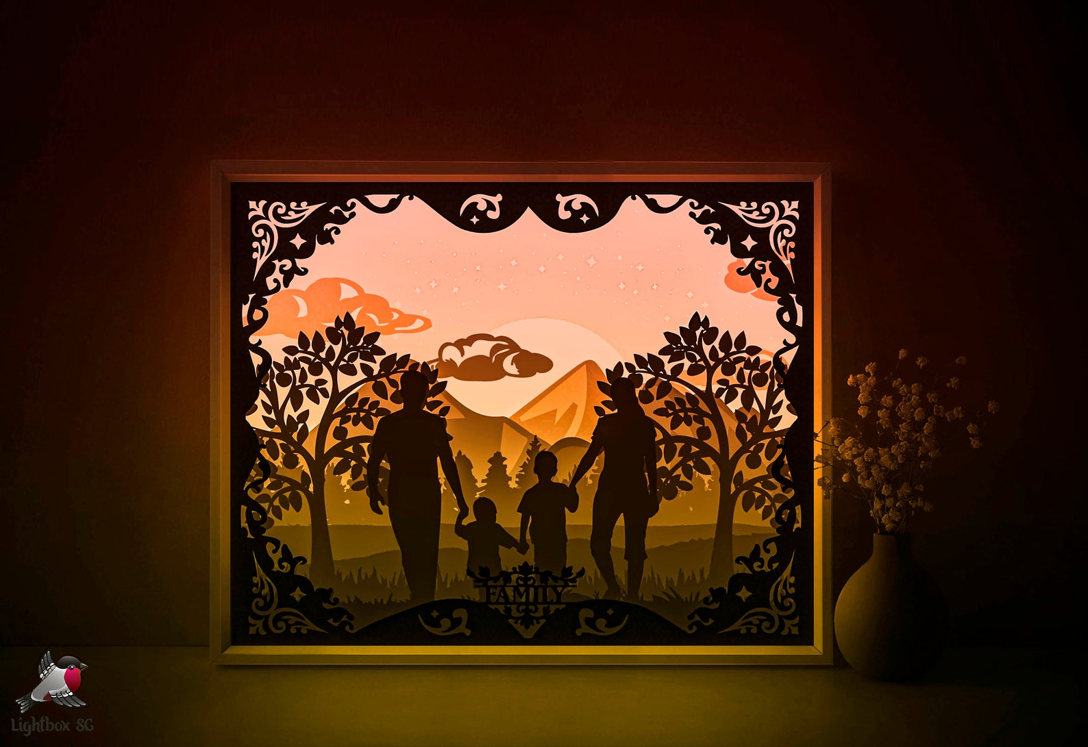 Family Portrait Shadow Box SVG Template Landscape Papercut | Etsy