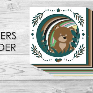 Forest Baby Bear Shadow Box SVG Template, Colored Papercut Tree Shadow ...