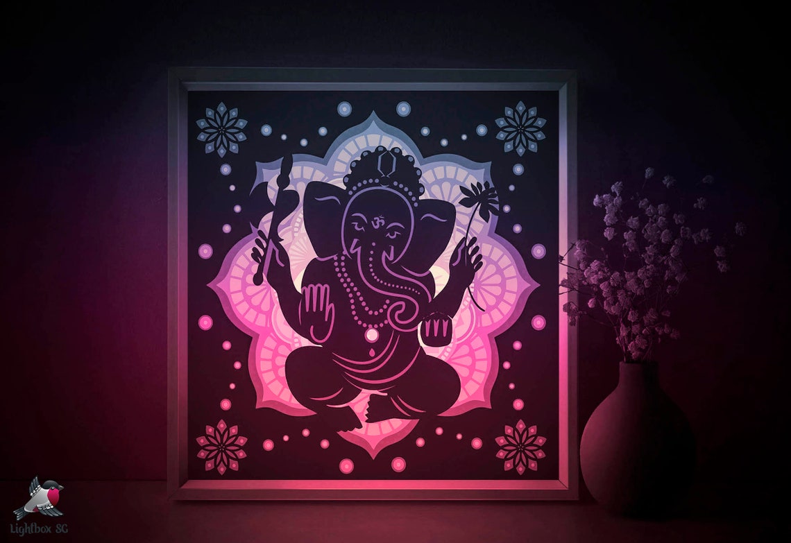 Ganesha God Shadow Box SVG Template Mandala Flower Papercut | Etsy