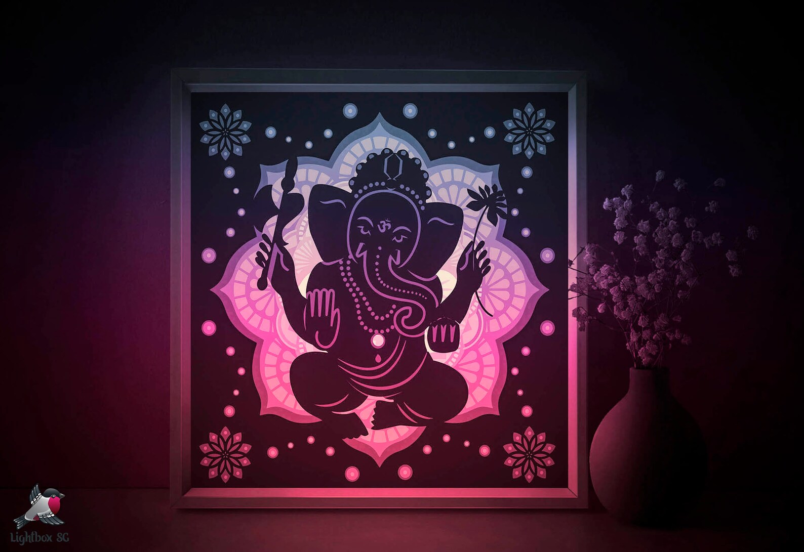 Ganesha God Shadow Box SVG Template Mandala Flower Papercut | Etsy