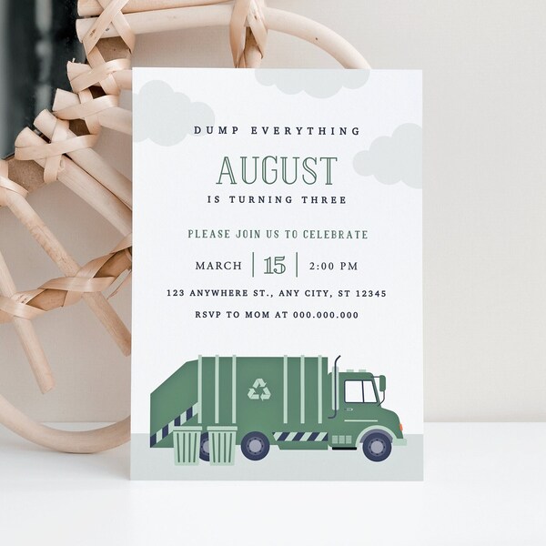 Garbage Truck Invite - Etsy