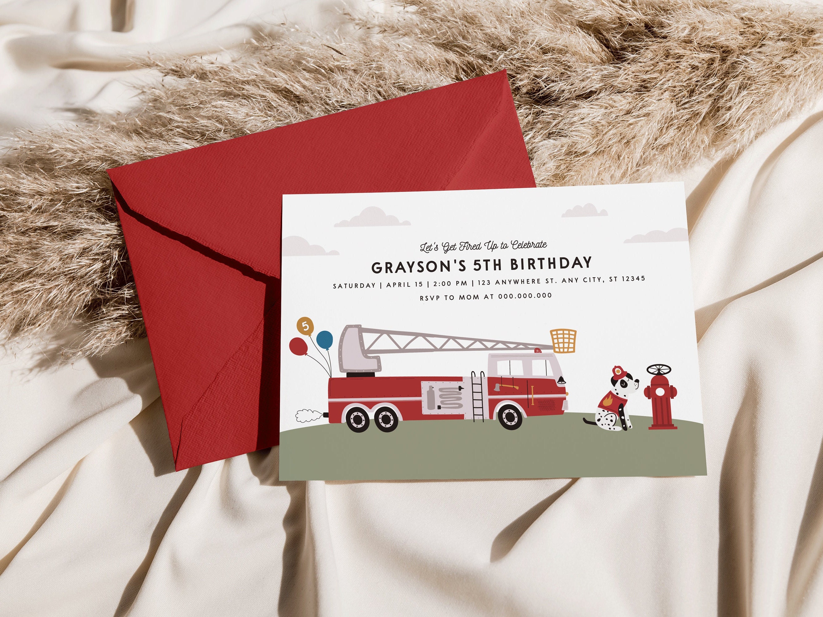 Editable Fire Truck Birthday Invitation, Let's Get Fired Up, Sound the ...