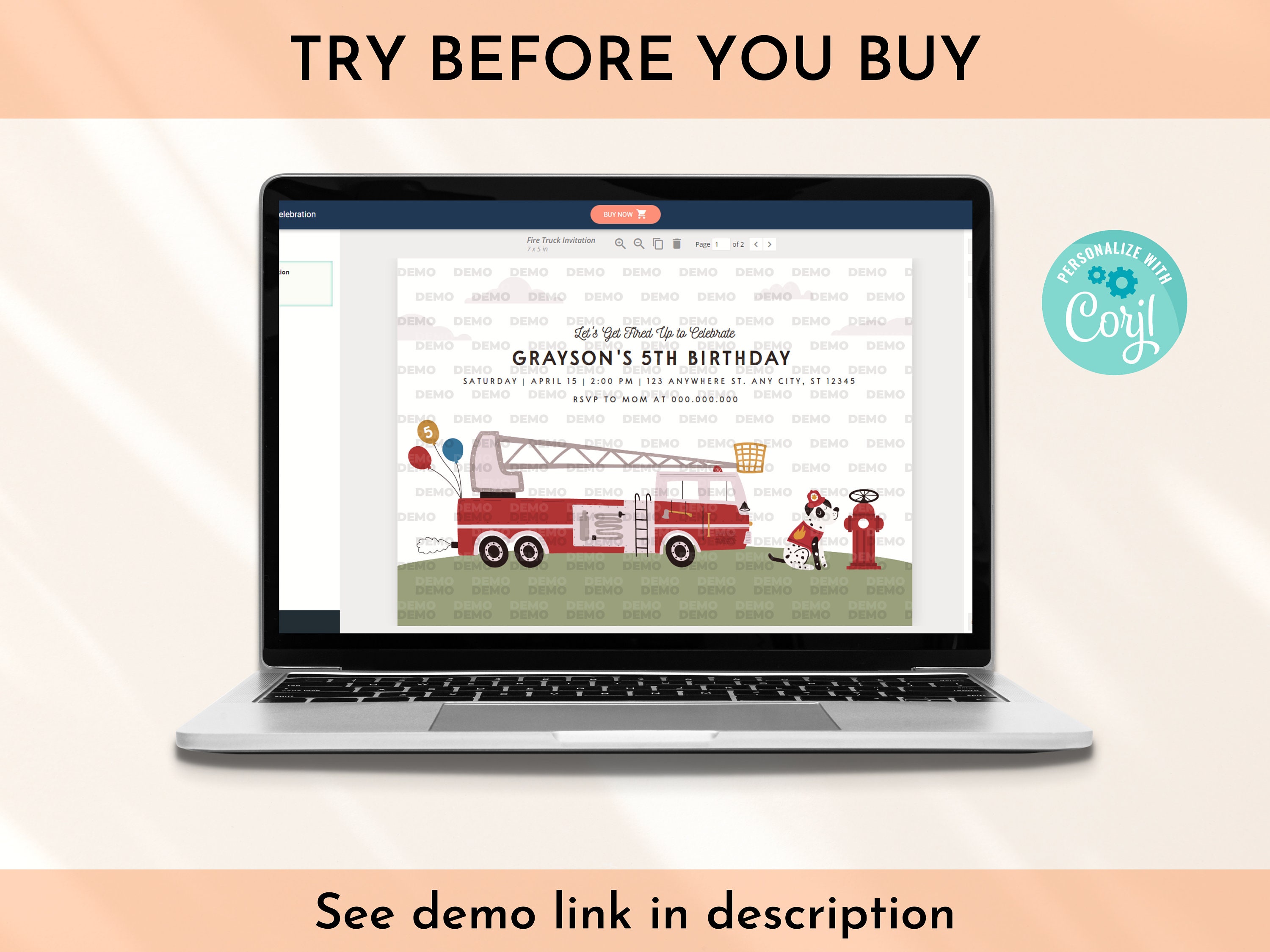 Editable Fire Truck Birthday Invitation, Let's Get Fired Up, Sound the ...