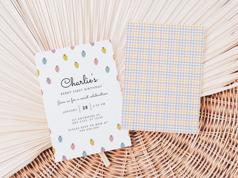 Editable Colored Strawberry Invitation, Rainbow Strawberry Invite, Cute ...