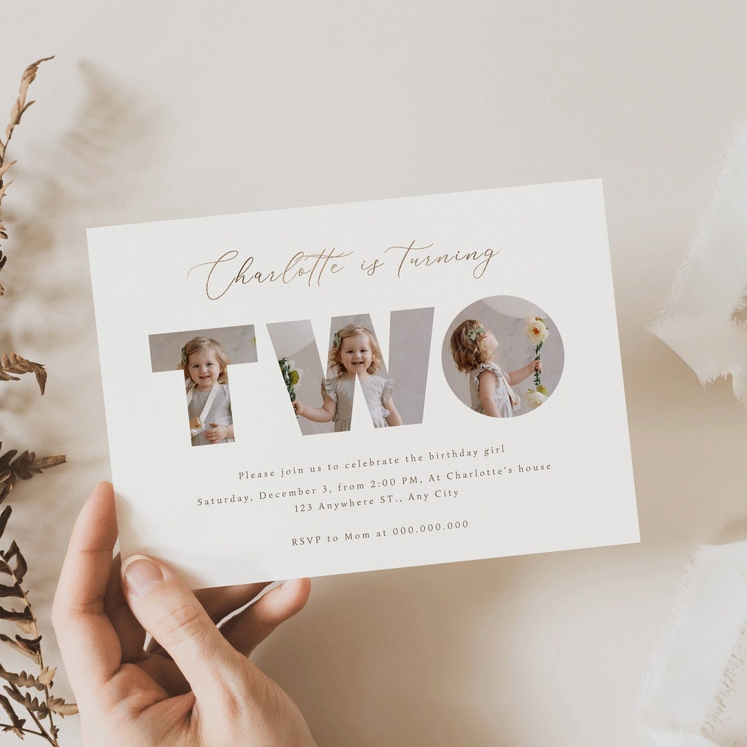 Editable Second Birthday Photo Invitation, Photo's in Text Invitation ...