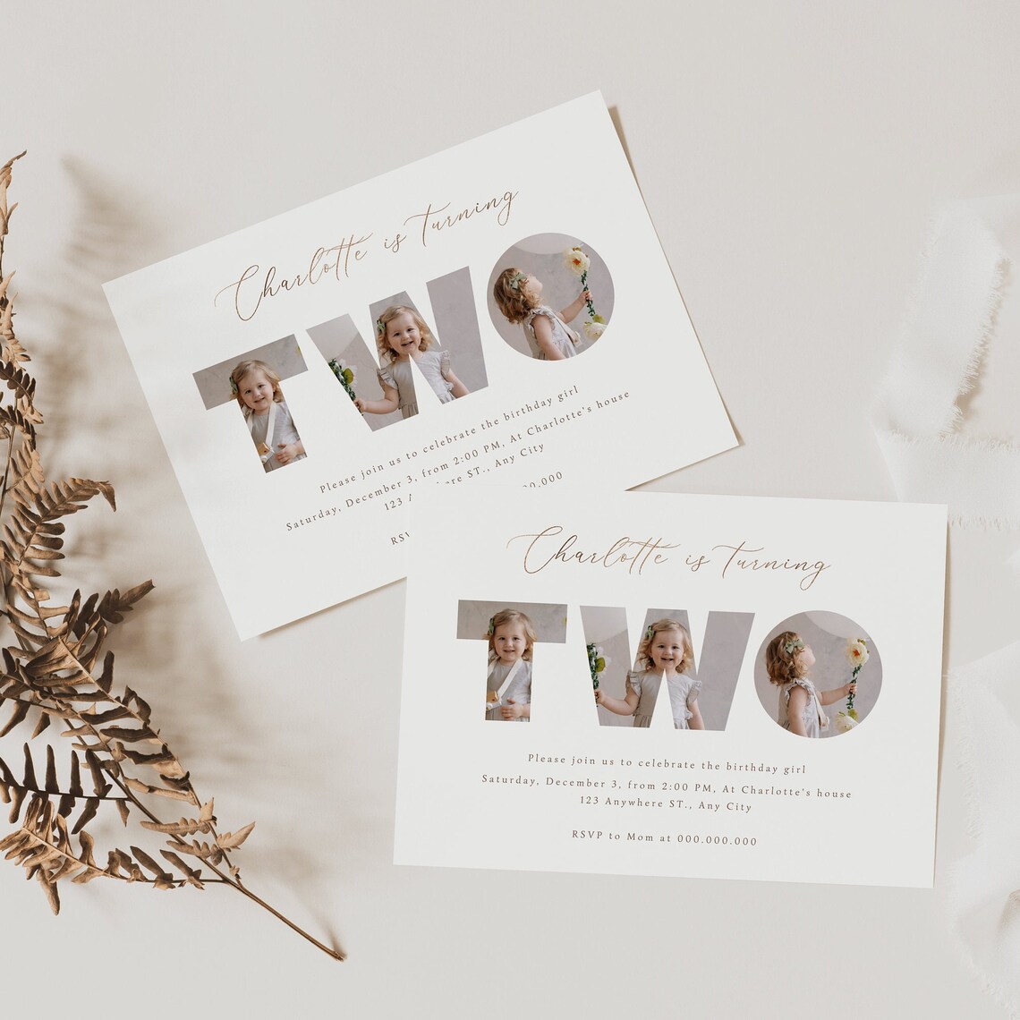 Editable Second Birthday Photo Invitation, Photo's in Text Invitation ...