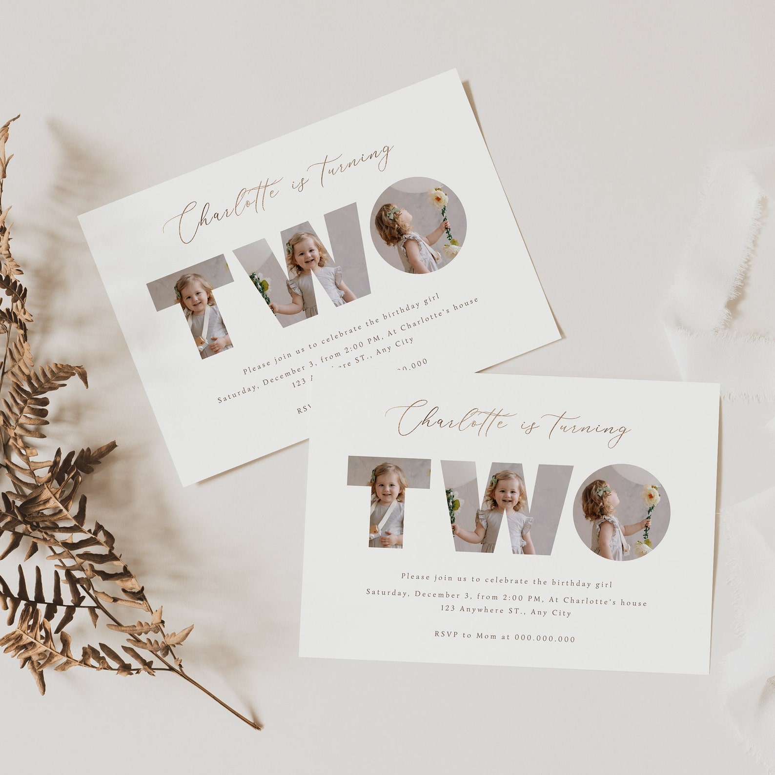 Editable Second Birthday Photo Invitation, Photo's in Text Invitation ...