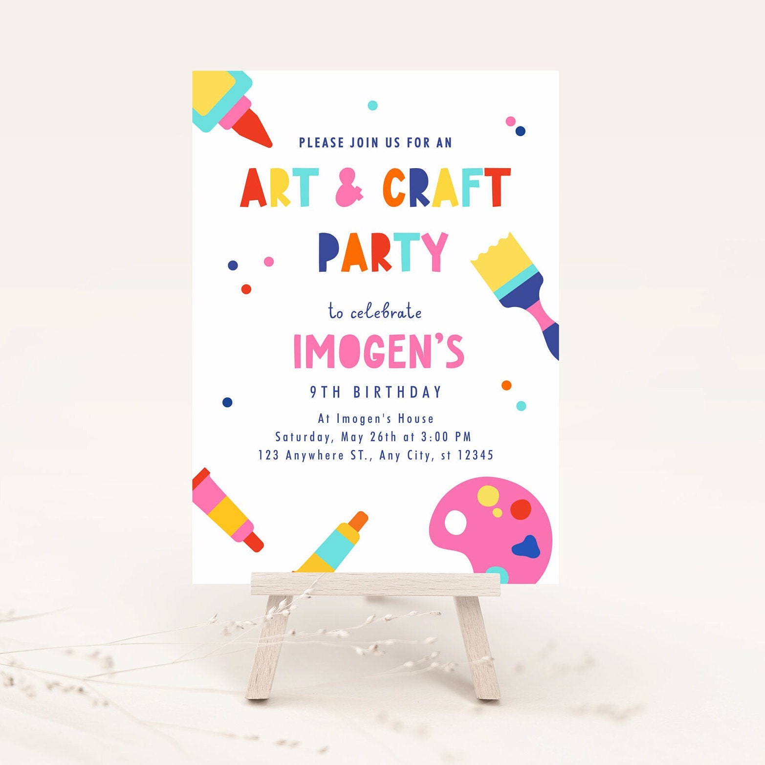 Editable Art and Craft Party Invitation, Painting Party Invitation ...