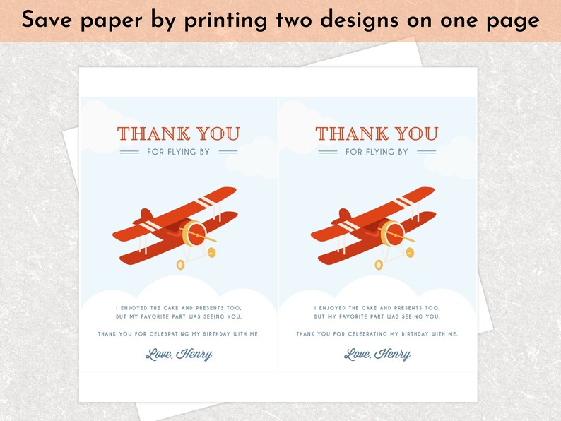 Editable Vintage Airplane Thank You Card, Any Age Airplane Thank You ...