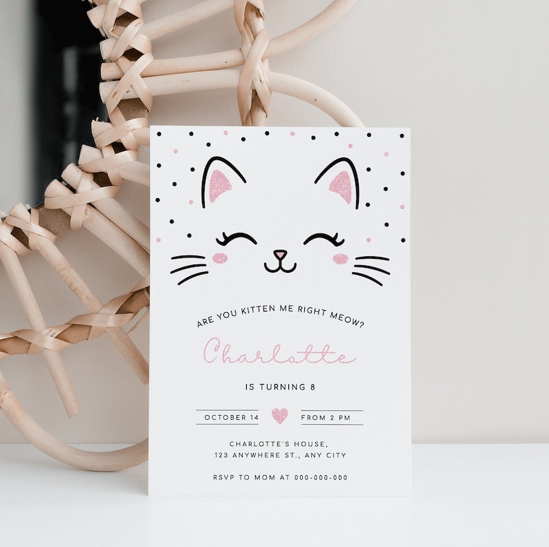 Are You Kitten Me Birthday Invitation, Editable Kitty Cat Invitation ...