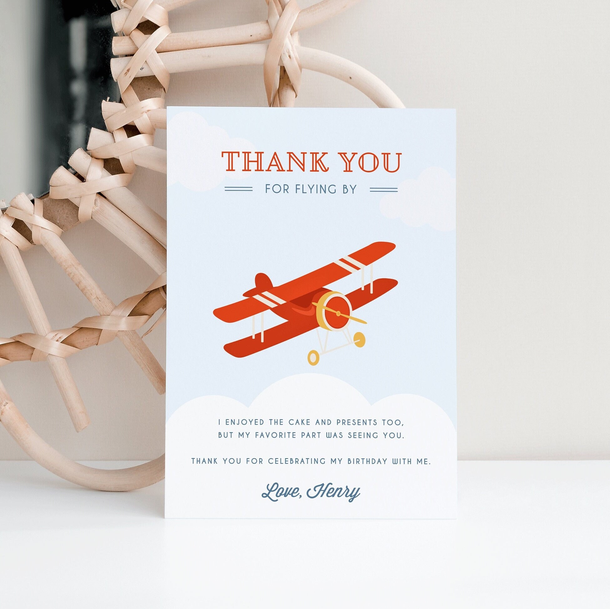 Editable Vintage Airplane Thank You Card, Any Age Airplane Thank You ...