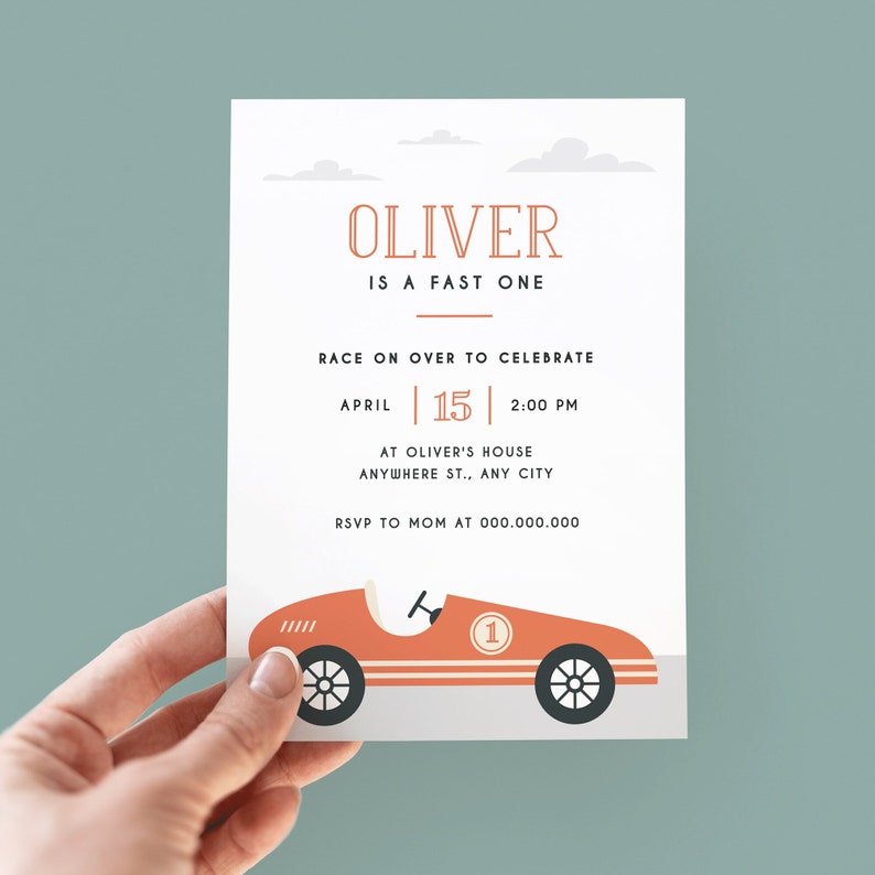 Editable Fast One Birthday Invitation Red Race Car Invite - Etsy