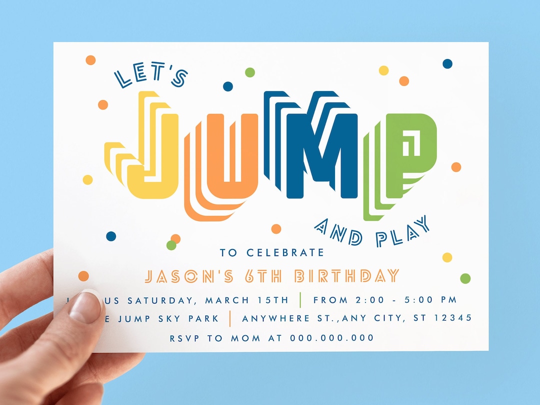 Editable Jump Invitation, Trampoline Party, Jump Bounce House Invite ...