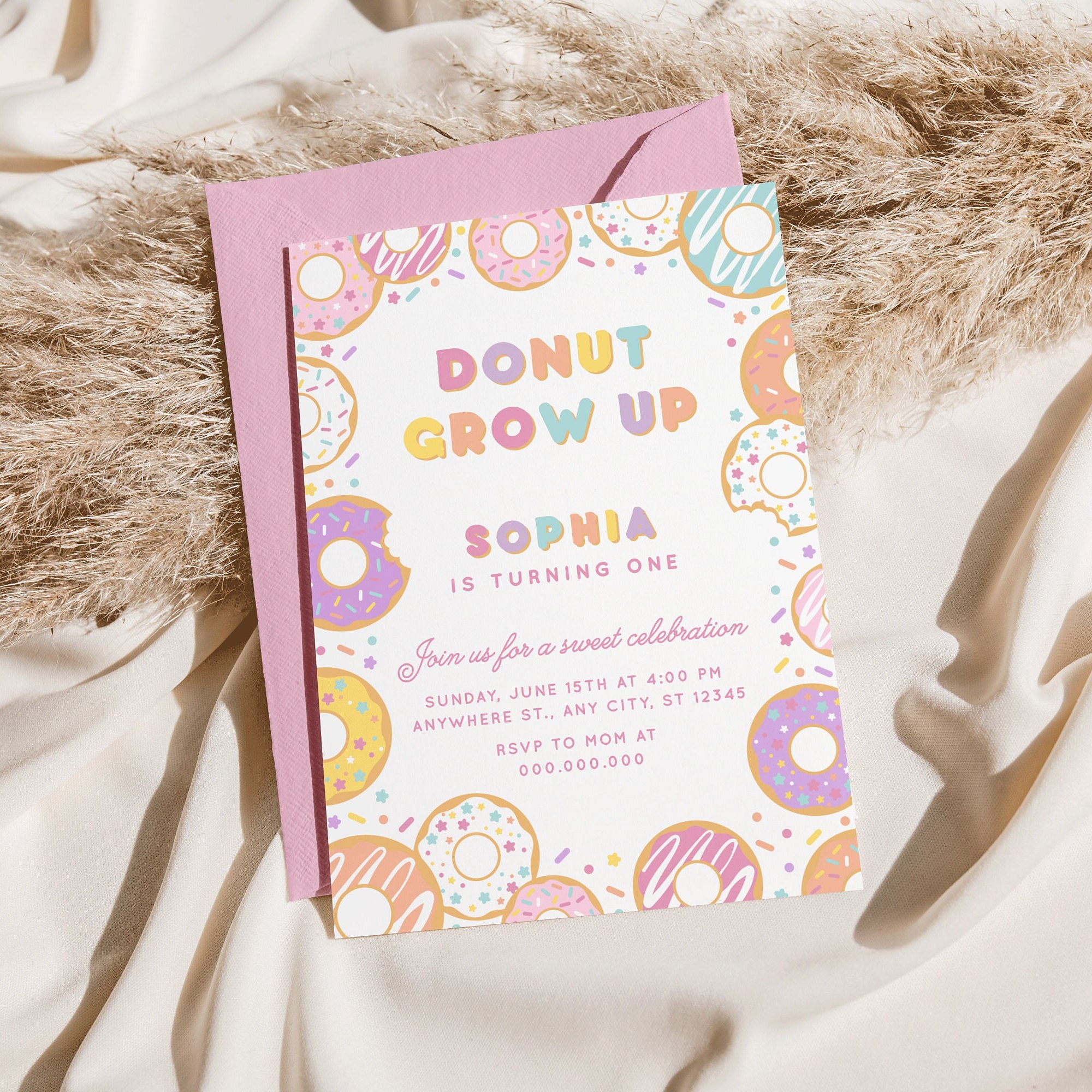 Editable Donut Grow up Invitation, Colorful Donut Invitation, Donut ...