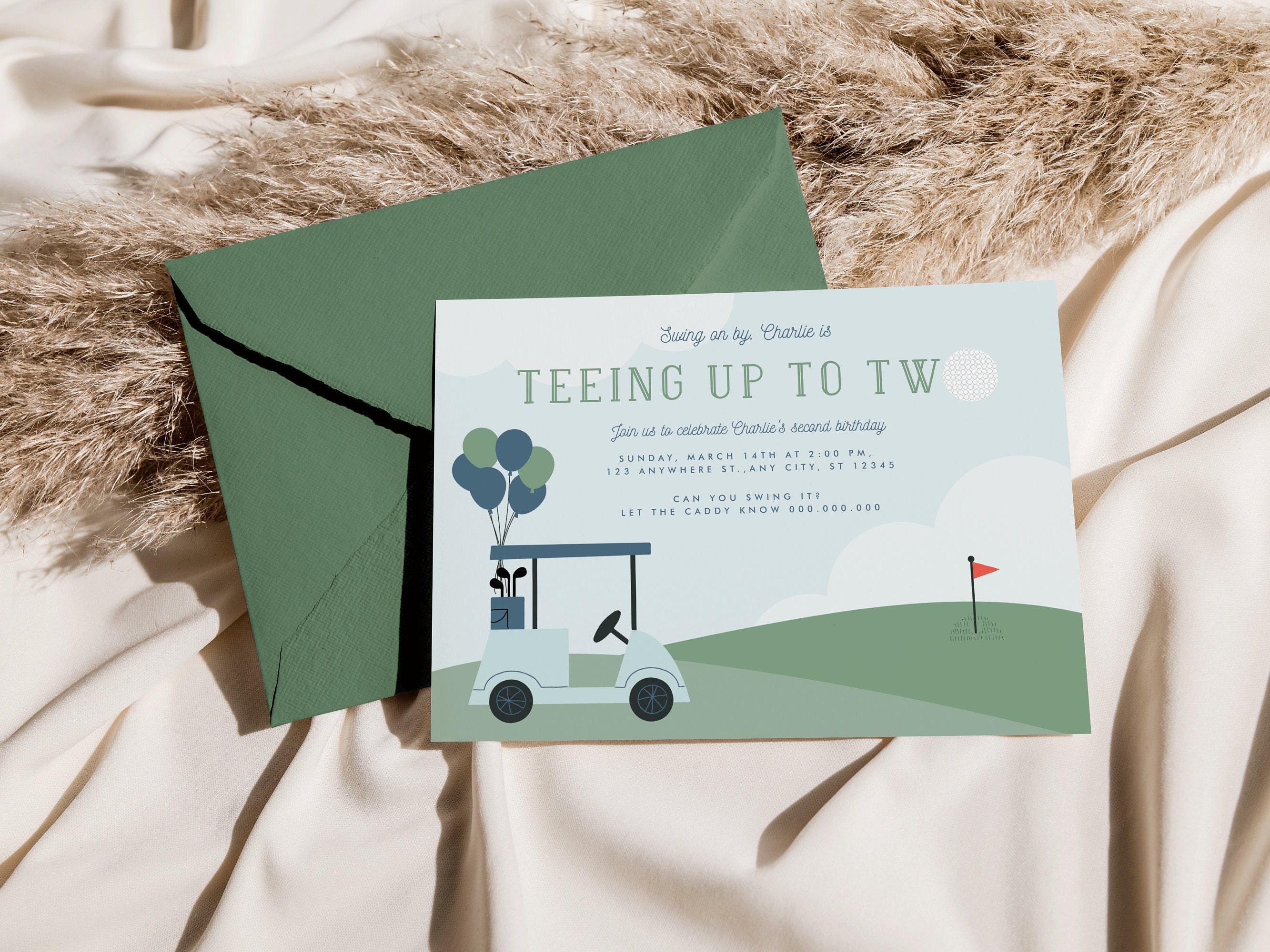 Editable Golf Second Birthday Invitation, Teeing up to Two Birthday Par-tee, Golfing Birthday ...