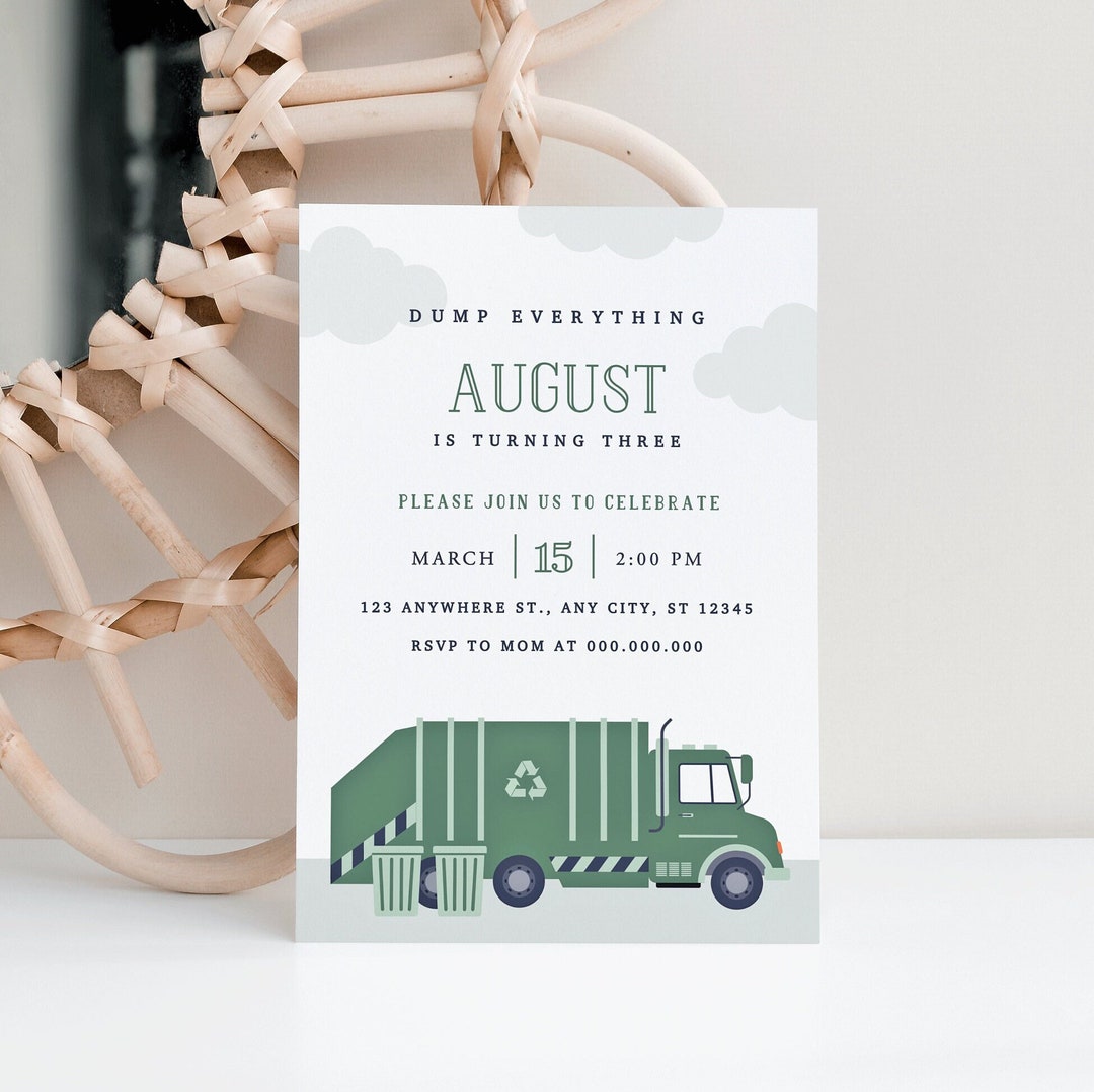 Editable Garbage Truck Invitation, Modern Garbage Truck Invite, Dump ...