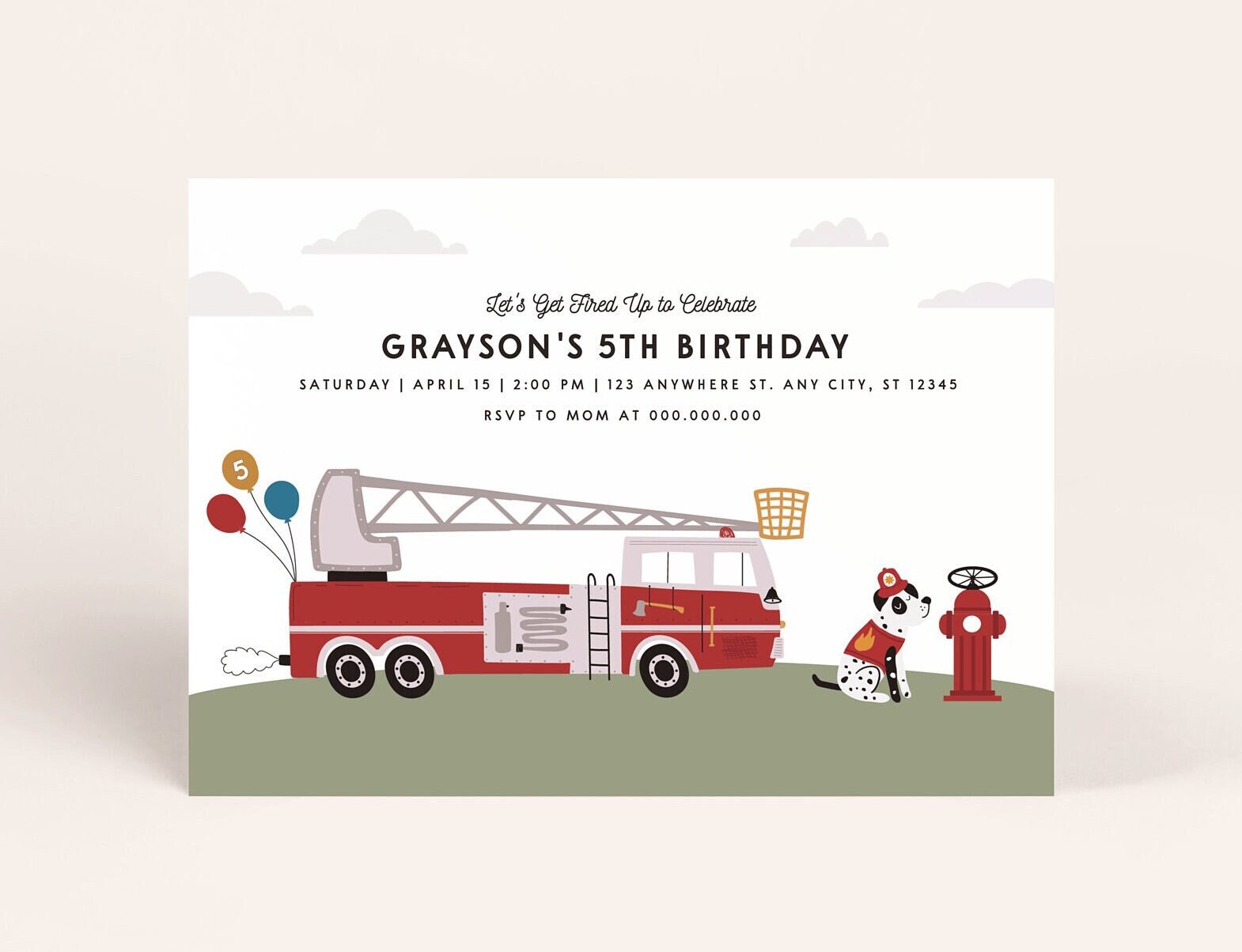 Editable Fire Truck Birthday Invitation, Let's Get Fired Up, Sound the ...