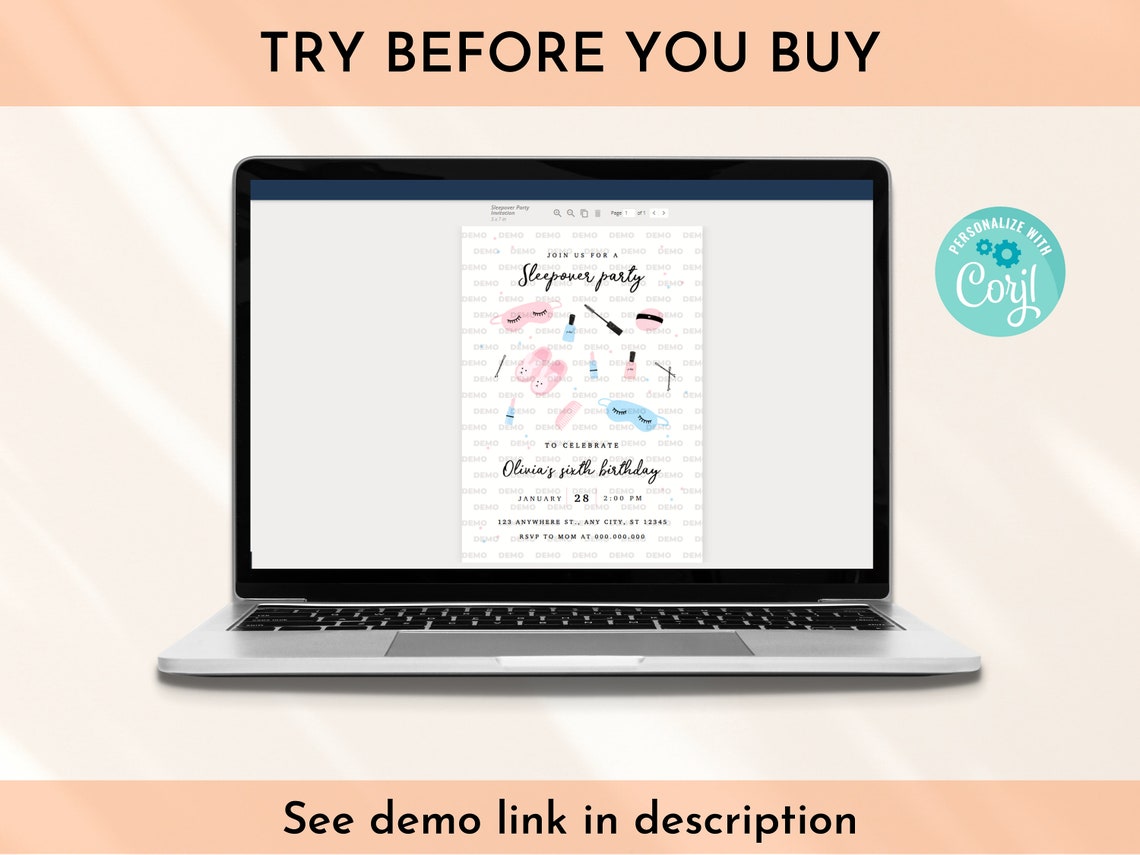 Editable Sleepover Party Invitation, Digital Slumber Party Invite ...