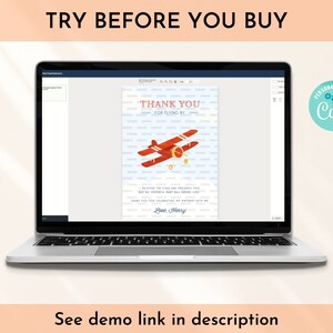 Editable Vintage Airplane Thank You Card, Any Age Airplane Thank You ...