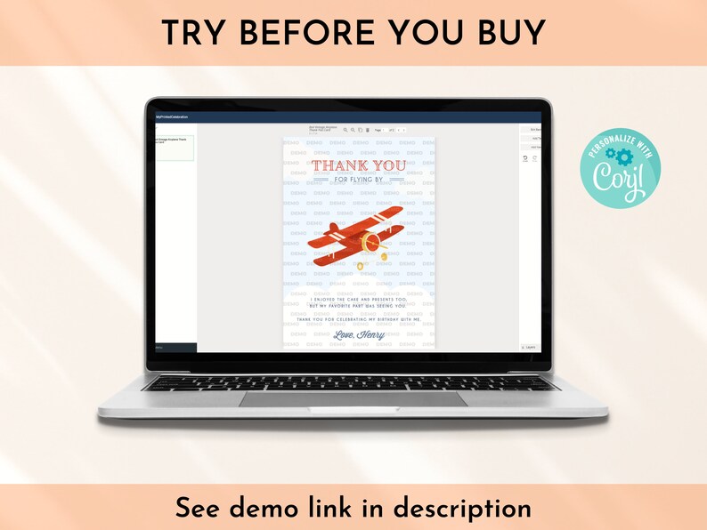 Editable Vintage Airplane Thank You Card, Any Age Airplane Thank You ...