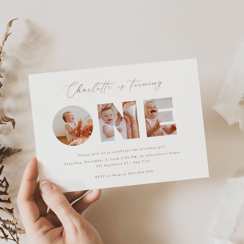 Editable First Birthday Photo Invitation, Photo's in Text Invitation ...
