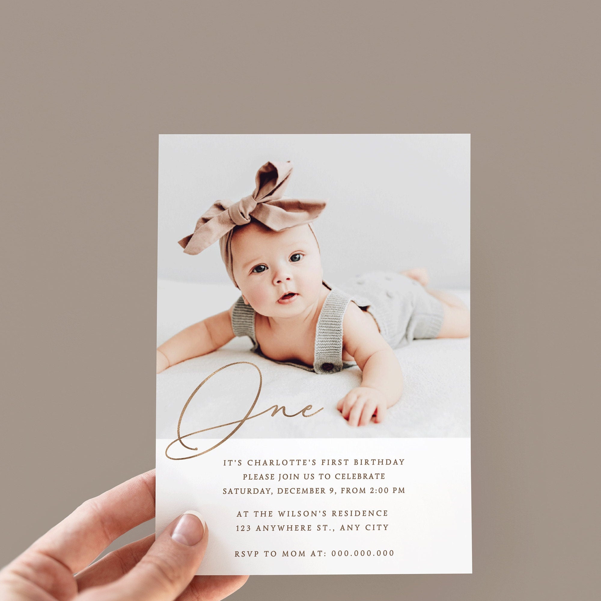 First Birthday Photo Invitation, Editable 1st Birthday Invitation, Gold ...