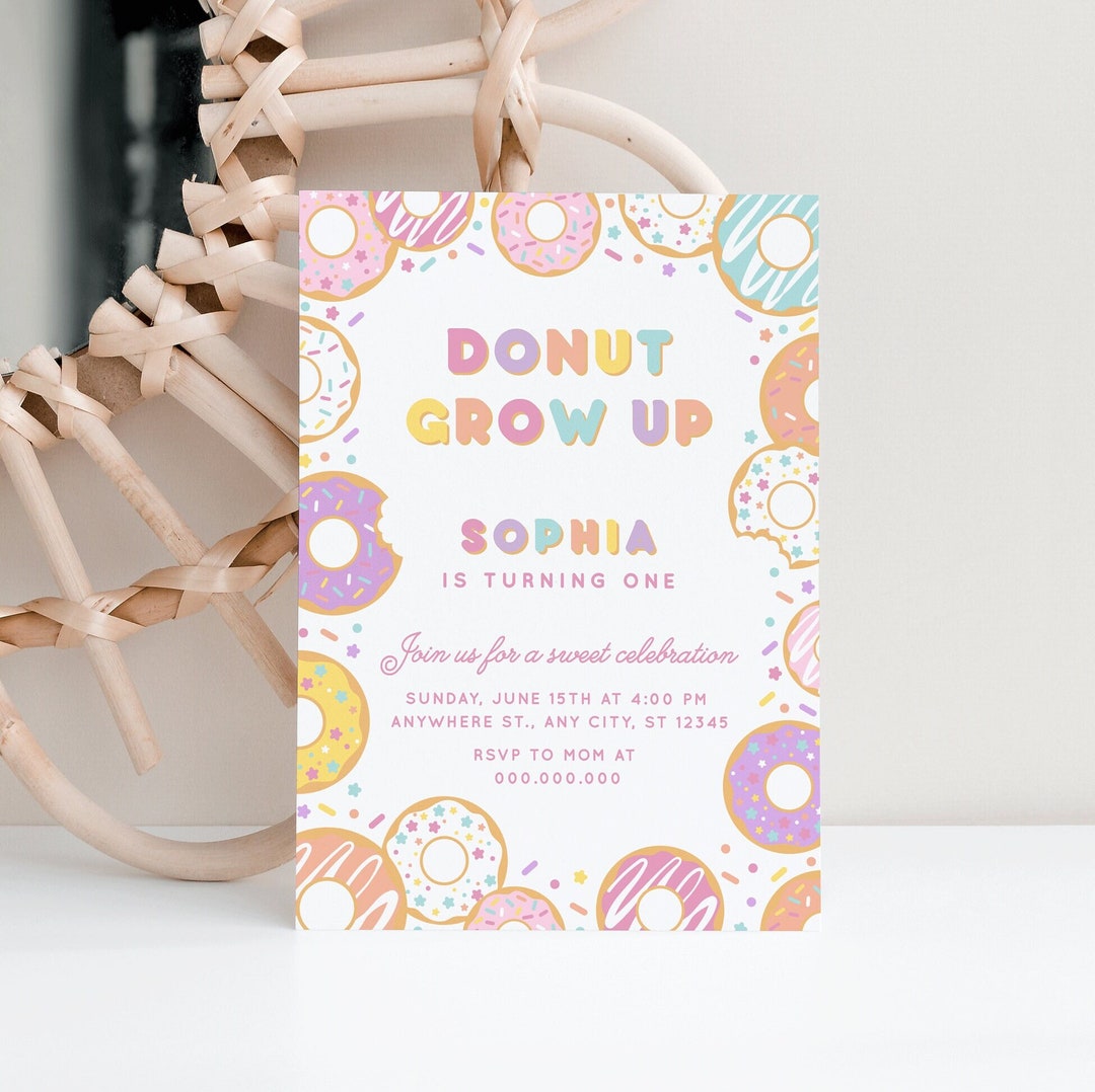 Editable Donut Grow up Invitation, Colorful Donut Invitation, Donut ...