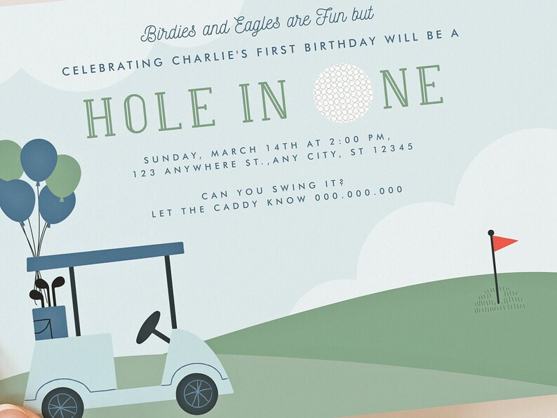 Editable Golf First Birthday Invitation, Hole in One First Birthday Par ...