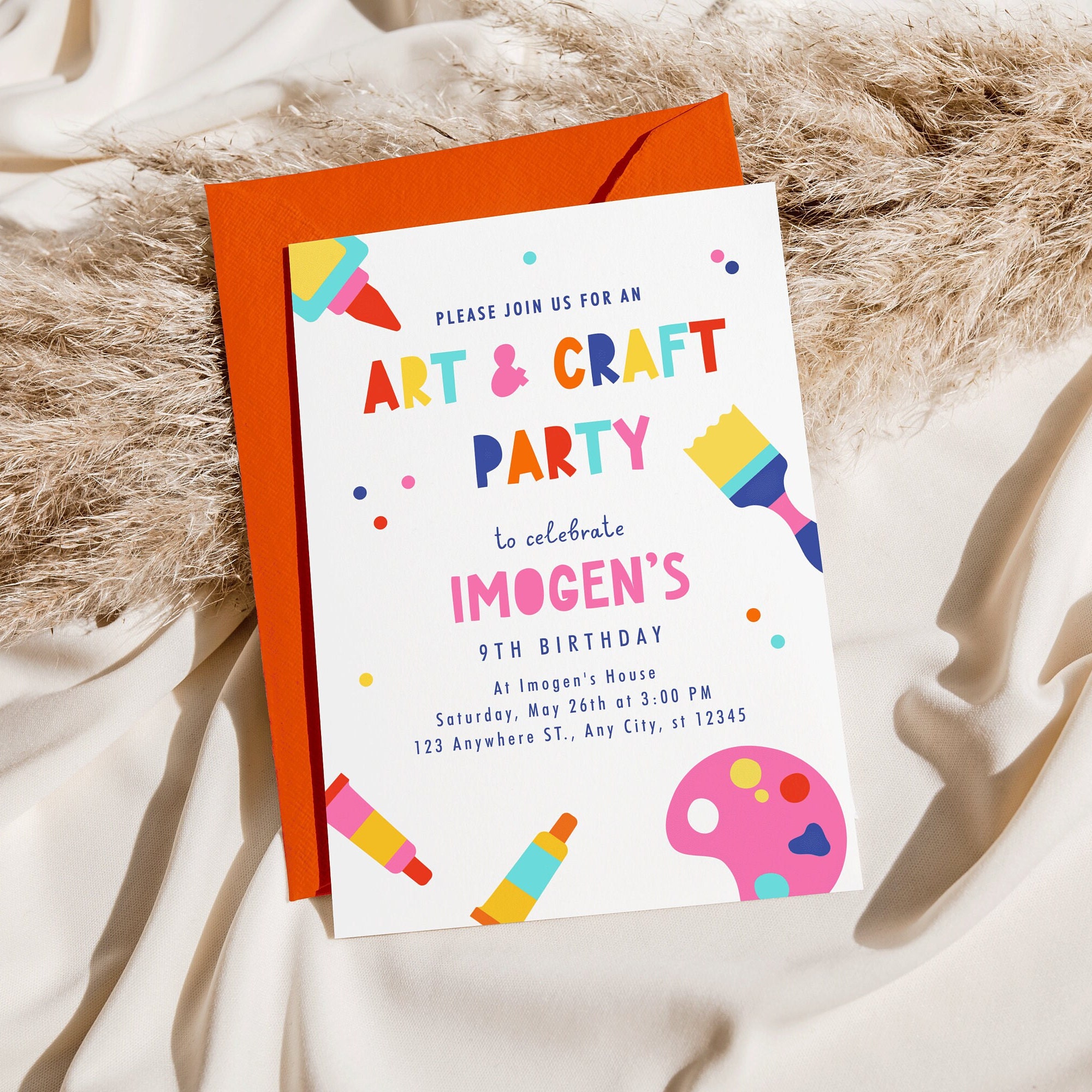 Editable Art and Craft Party Invitation, Painting Party Invitation ...