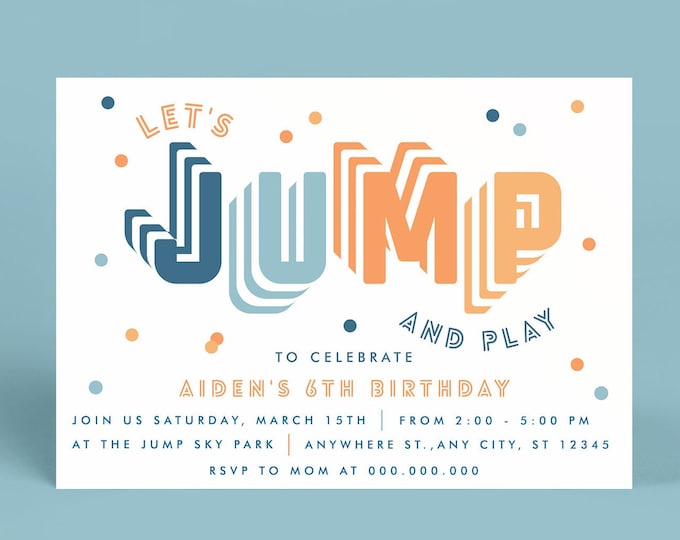 Editable Jump Invitation, Trampoline Party, Jump Bounce House Invite ...