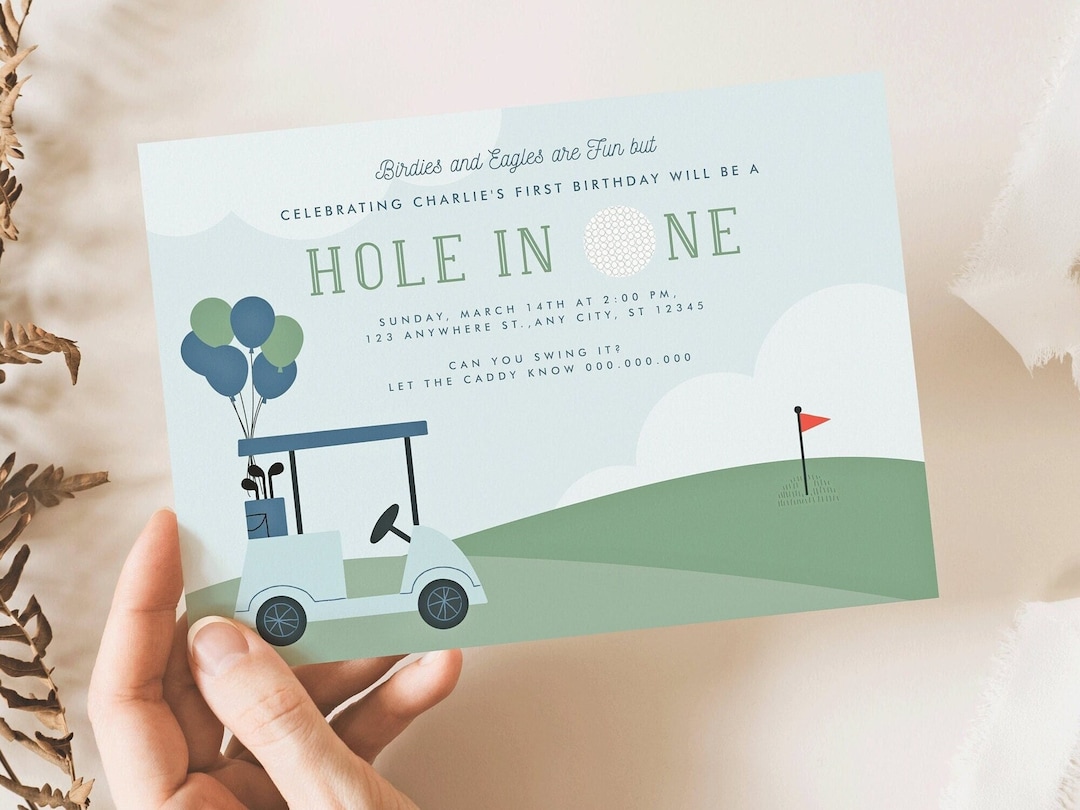 Editable Golf First Birthday Invitation, Hole in One First Birthday Par ...