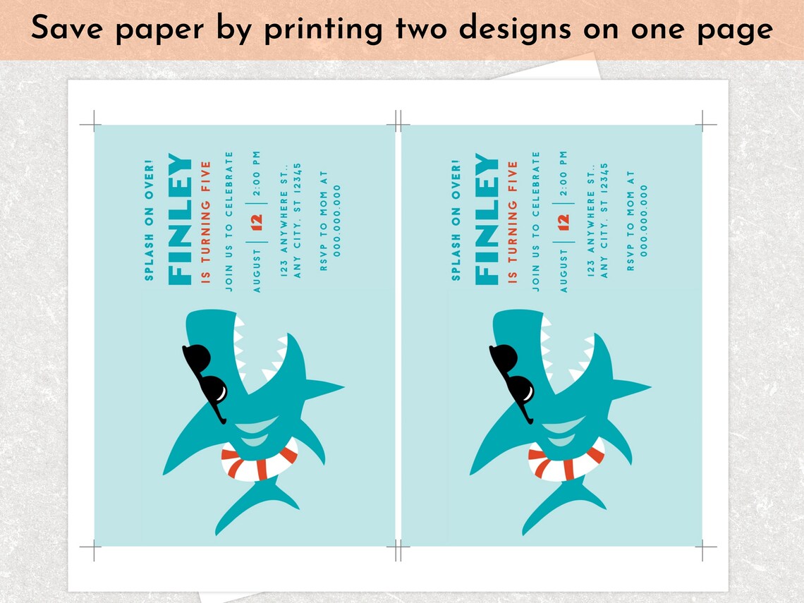 Editable Modern Shark Birthday Invitation, Splash on Over Invitation ...