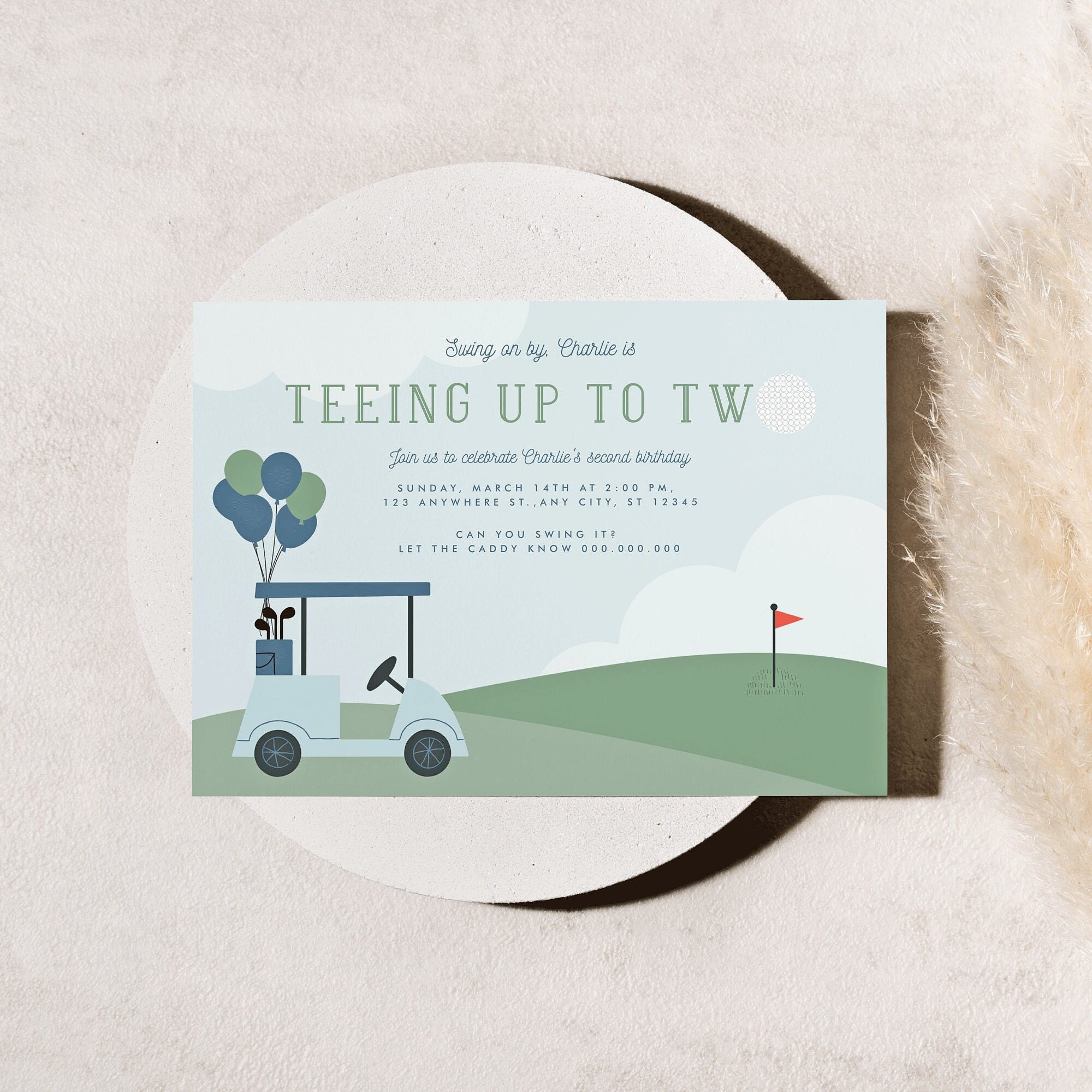Editable Golf Second Birthday Invitation, Teeing up to Two Birthday Par-tee, Golfing Birthday ...