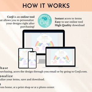 Unicorn Birthday Invitation Template, Unicorns and Rainbow Invite ...