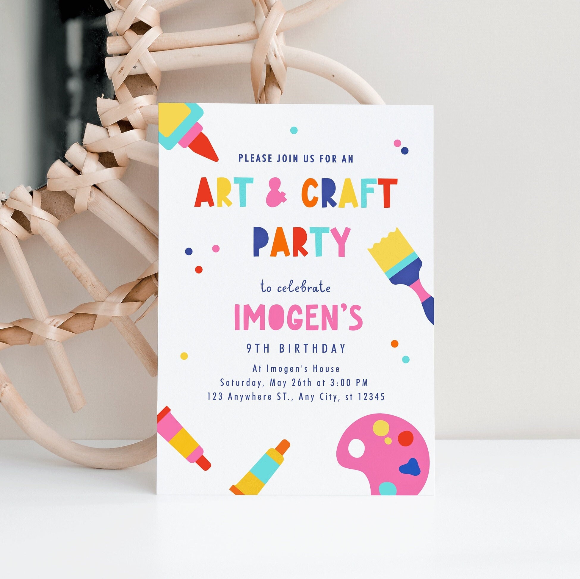 Editable Art and Craft Party Invitation, Painting Party Invitation ...