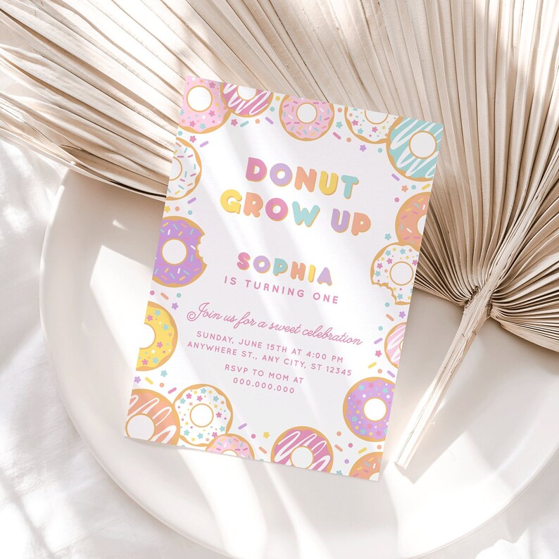 Editable Donut Grow up Invitation, Colorful Donut Invitation, Donut ...