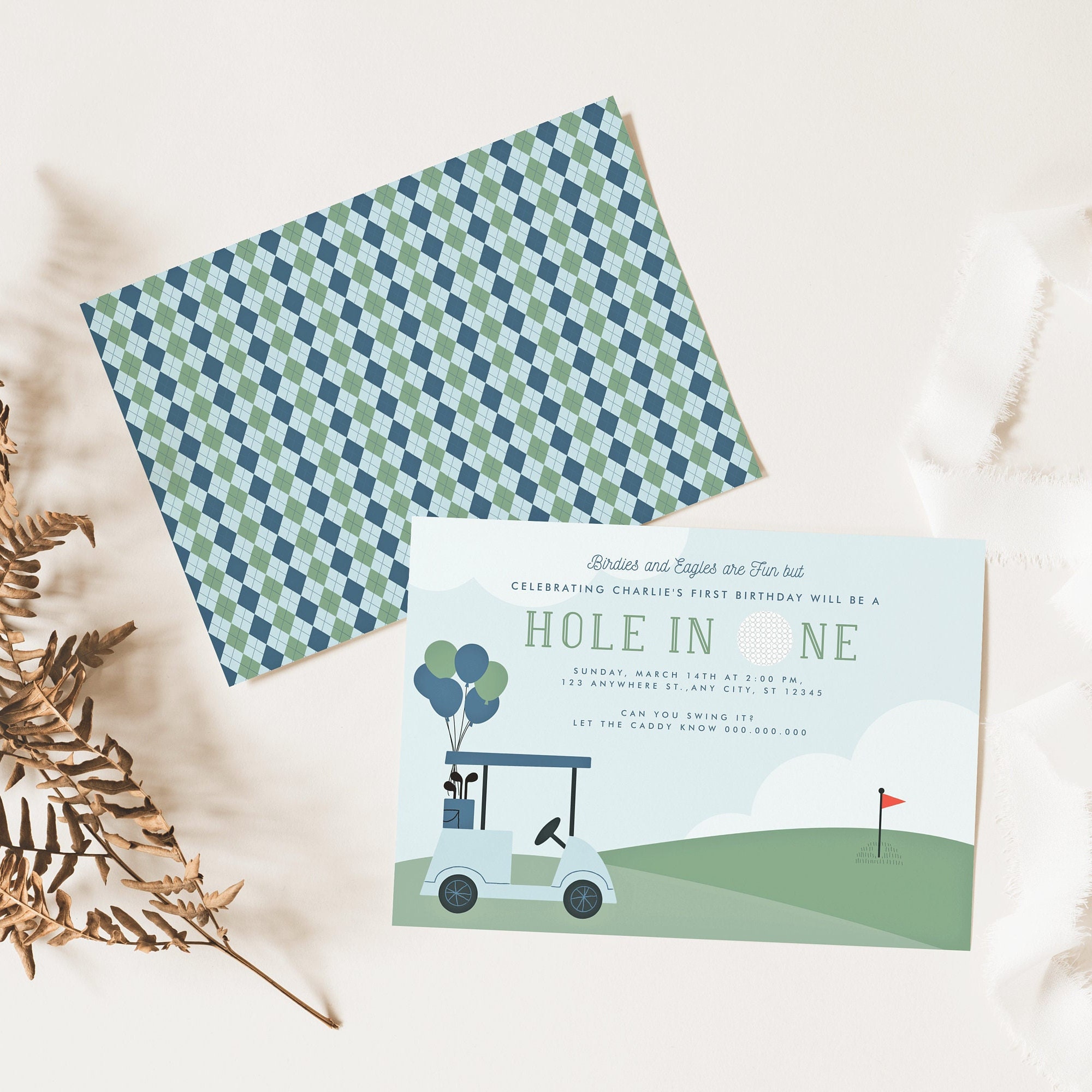 Editable Golf First Birthday Invitation, Hole in One First Birthday Par ...