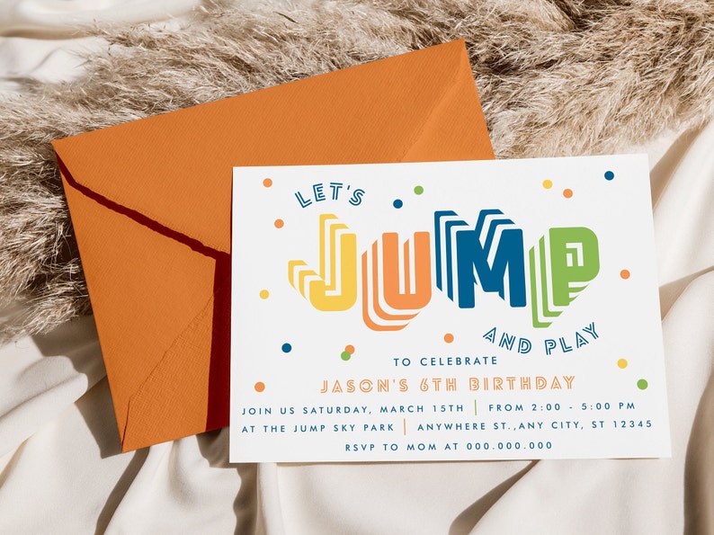 Editable Jump Invitation, Trampoline Party, Jump Bounce House Invite ...